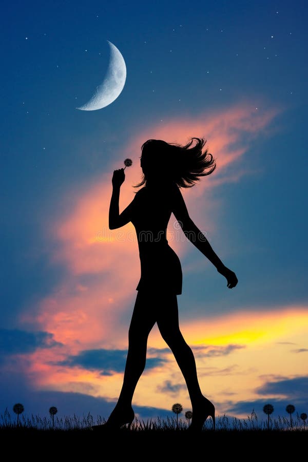 Woman walks at dusk stock illustration. Illustration of girl - 154795699
