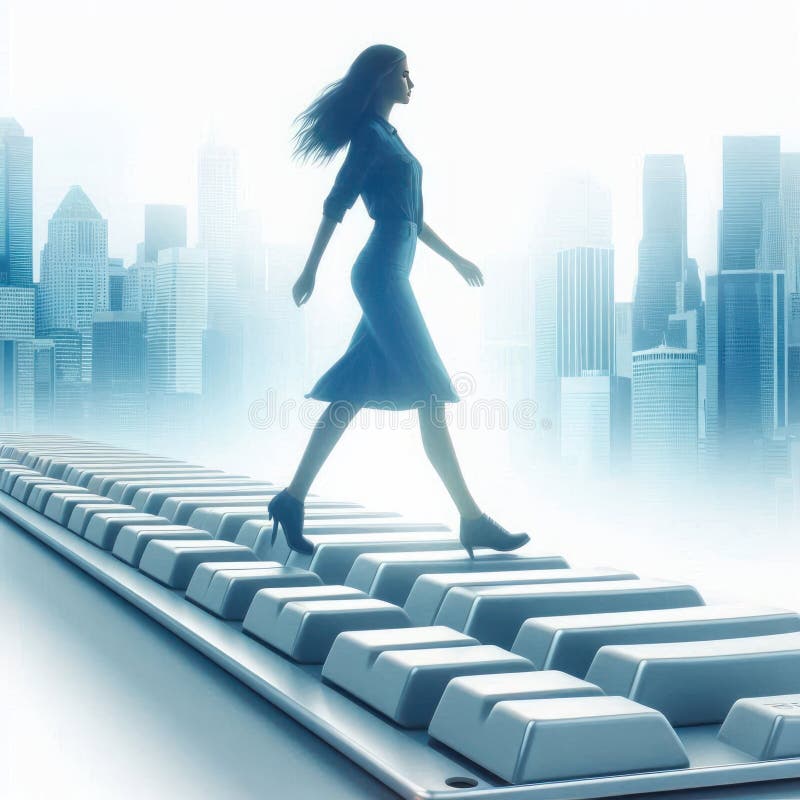 A Woman Walks on the Keys of a Giant Keyboard. Stock Photo - Image of ...