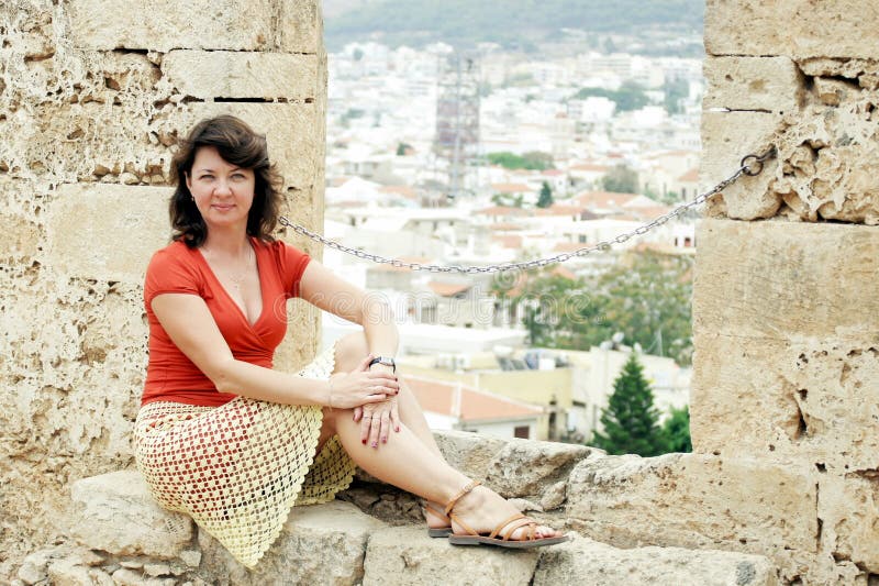 The Woman on the Wall of the Fortezza. Rethymno, Crete Stock Image ...