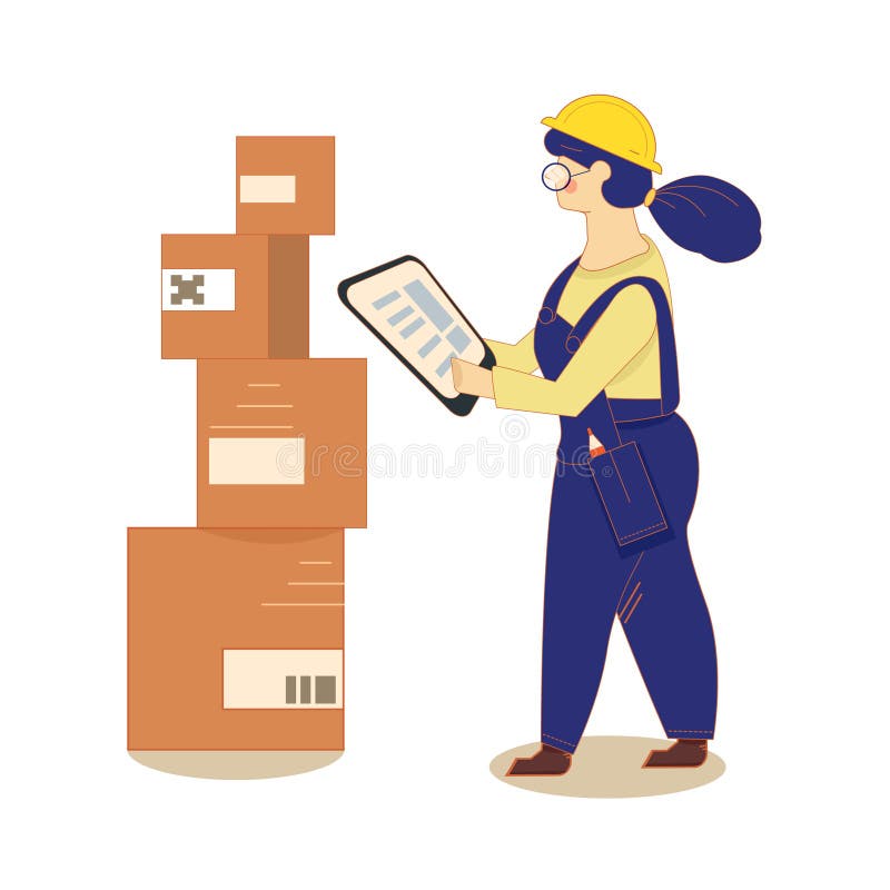 A Woman in the Warehouse is Working on Tablet. Packing Boxes on Racks ...