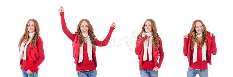 Woman in Warm Clothing Isolated on White Stock Photo - Image of dress ...