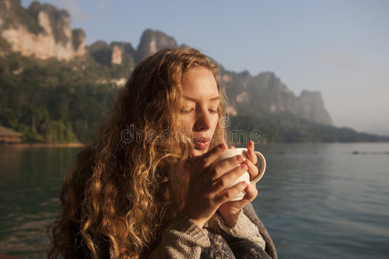 Woman Warm in the Morning Sun Stock Photo - Image of holiday, smiling ...