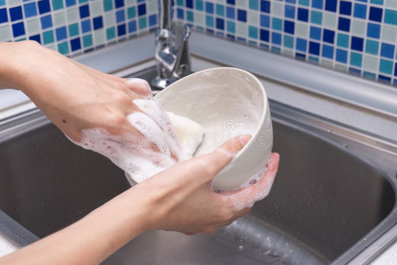 Woman Washing the Bowl in the Kitchen Sink Area 1 Stock Photo - Image ...
