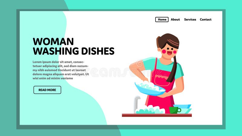 Woman Washing Dishes Vector Stock Illustration Illustration Of Wash