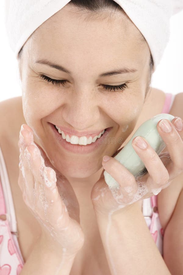 Woman washing face stock image. Image of body, shower - 2026407
