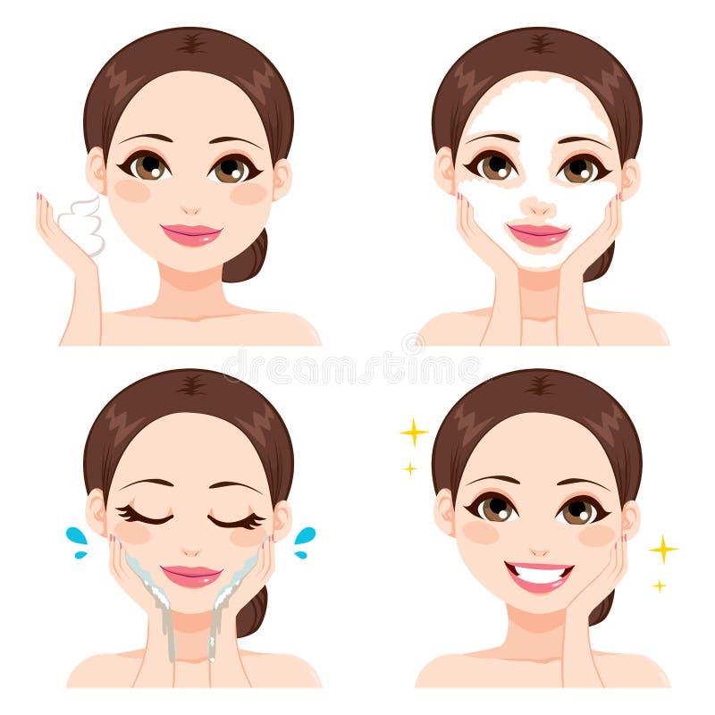 Woman Washing Face Steps stock vector. Illustration of girl - 55388058