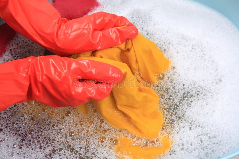Woman Washing Garment in Basin, Closeup. Laundry Stock Photo - Image of ...