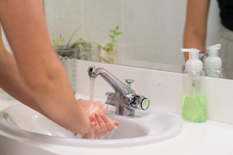 Woman Washing Hands in Basin Stock Image - Image of basin, properly ...