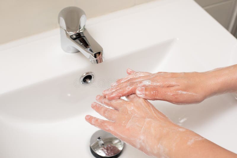 Woman Washing Hands at Home Stock Photo - Image of indoors, healthy ...