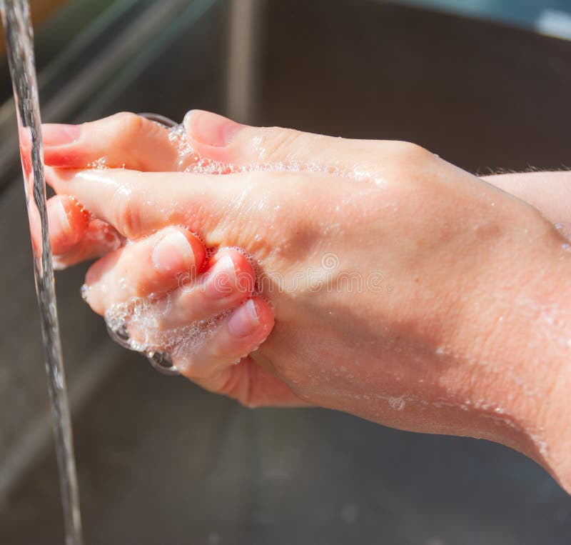 Woman Washing Hands with Hand Sanitizer Alcohol Antibacterial To ...