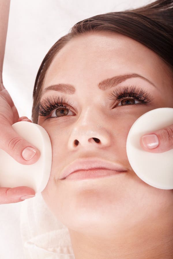 Woman Washing Her Face by Sponge. Stock Image - Image of people ...