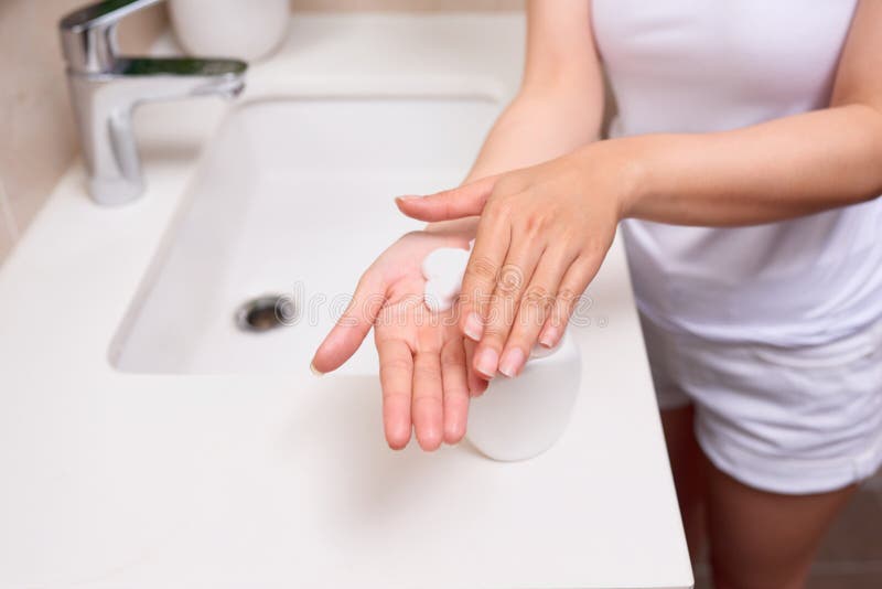 A Woman Washing Her Hands with a Soap Suds. Stock Image - Image of ...