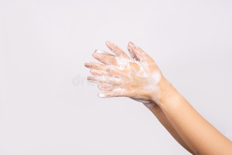 Woman Washing Her Nails on a White Background Stock Image - Image of ...