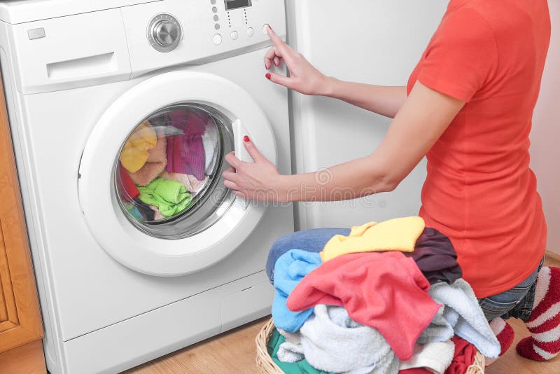 Woman and a Washing Machine. Stock Image - Image of household, domestic ...