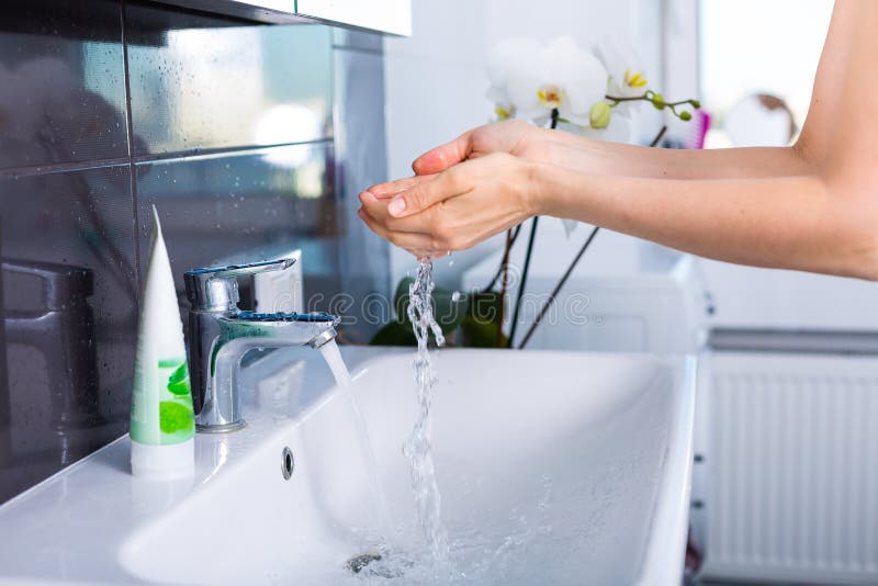 Woman Washing Up in the Morning Stock Photo - Image of health ...