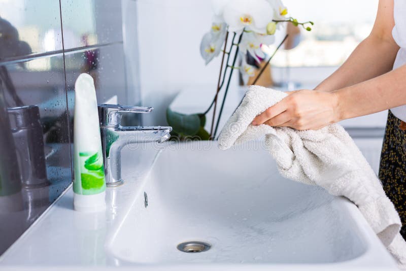 Woman Washing Up in the Morning Stock Photo - Image of home, essential ...