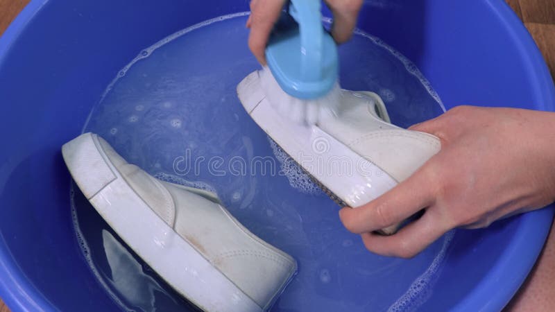 Woman Washing White Trainers Stock Footage - Video of soak, canvas ...