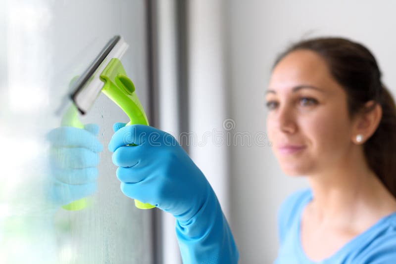 Woman Washing Windows at Home Stock Image - Image of disinfecting ...