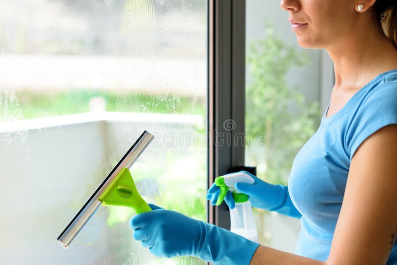 Woman Washing Windows at Home Stock Image - Image of housewife ...