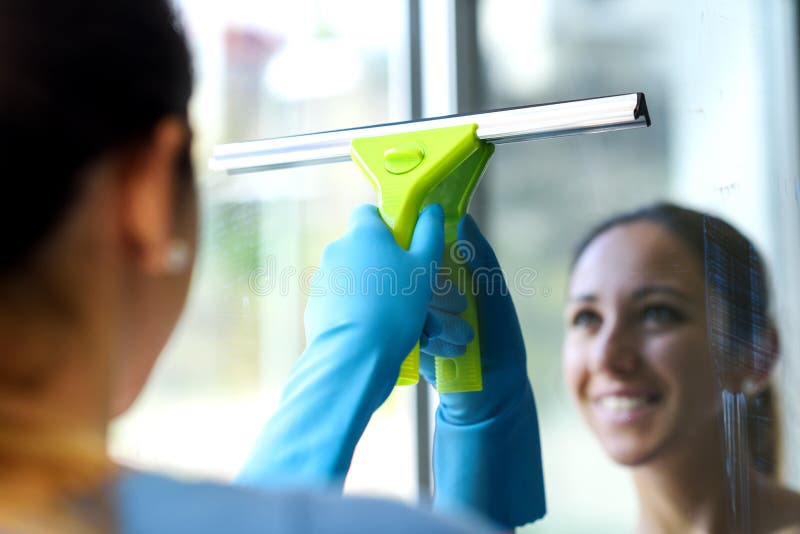 Woman Washing Windows at Home Stock Photo - Image of rinse, home: 259481454