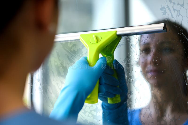 Woman Washing Windows at Home Stock Image - Image of housecleaning ...