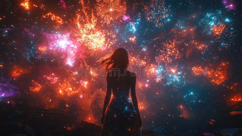 Fireworks Exploding Over the Ocean at Night Stock Photo - Image of ...