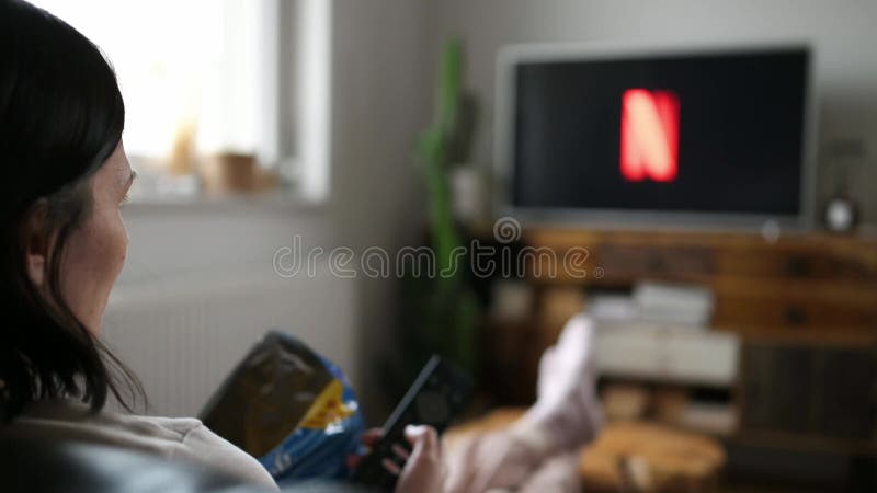 Woman Watching Netflix Smart TV Stock Footage - Video of modern ...
