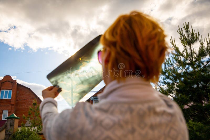 Man Watching a Solar Eclipse Phenomenon through Safety Glasses Stock ...