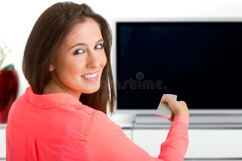 Woman Watching TV stock photo. Image of female, casual - 45218842