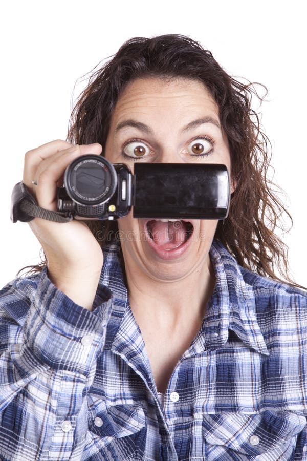 Woman Watching Video Camera Scared Picture. Image: 16493945