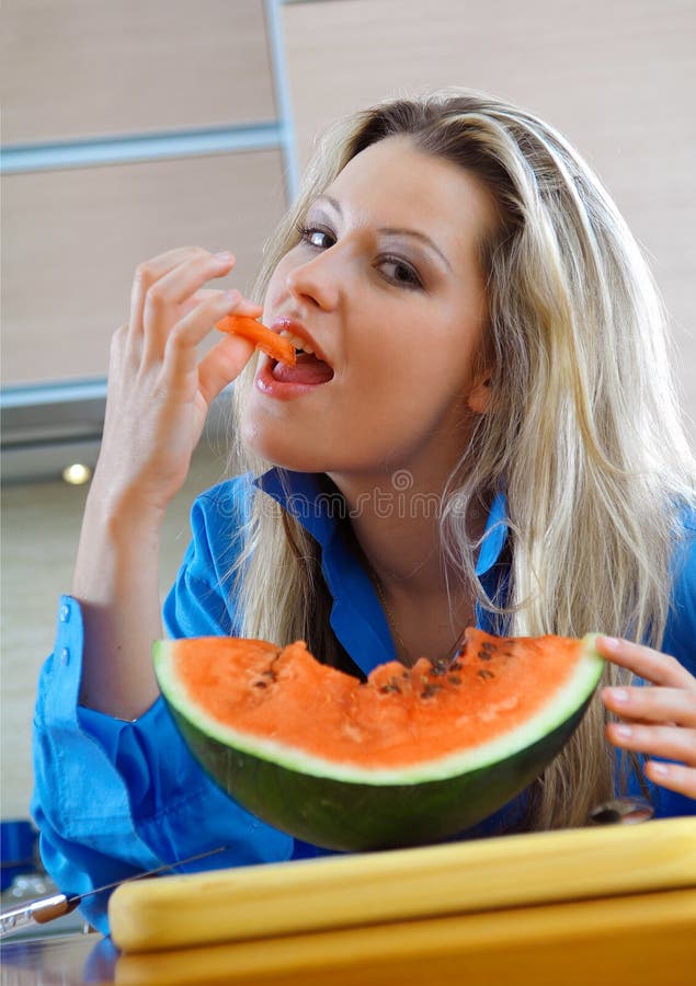 Woman with watermelon stock photo. Image of breakfast - 29578032