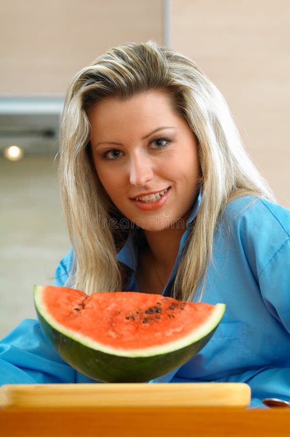 Woman with watermelon stock photo. Image of vitamin, smile - 29578140