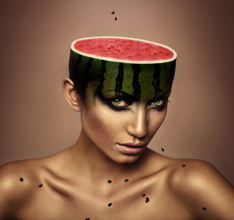 Woman with watermelon head stock photo. Image of caucasian - 38760078