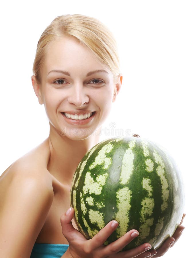 Woman with watermelon stock photo. Image of isolated - 33975200