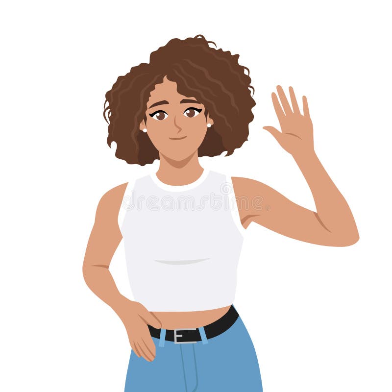Woman Waving Hello stock illustration. Illustration of friendly - 394296274