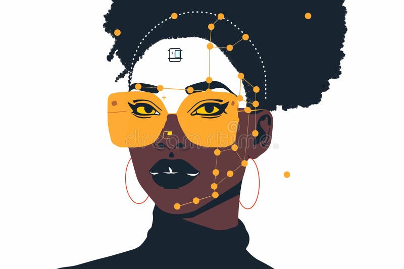 Woman with Wearable Spatial Computer on Face Isolated Vector Style ...