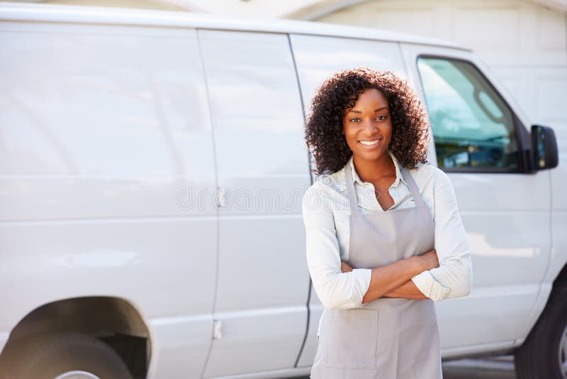 Woman Wearing Apron Standing in Front of Van Stock Photo - Image of ...