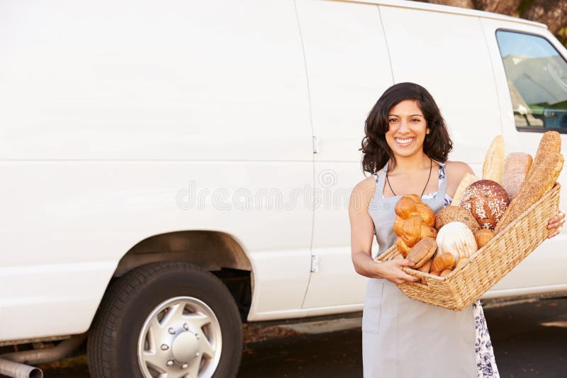 Woman Wearing Apron Standing in Front of Van Stock Image - Image of ...