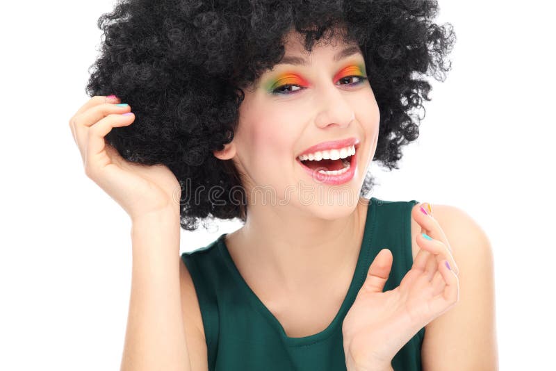 Woman Wearing Black Afro Wig Stock Photo - Image of humor, facial: 28265414