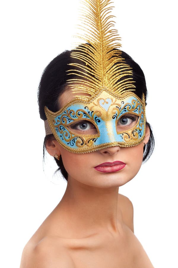 Woman Wearing Blue Carnival Mask Stock Photo - Image of ball, glow ...