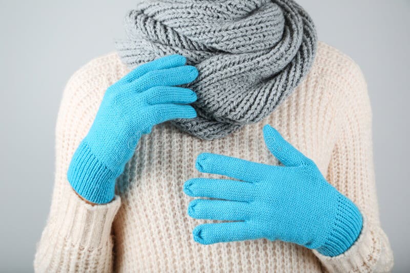 Woman Wearing Knitted Mittens Stock Photo - Image of people, girl ...