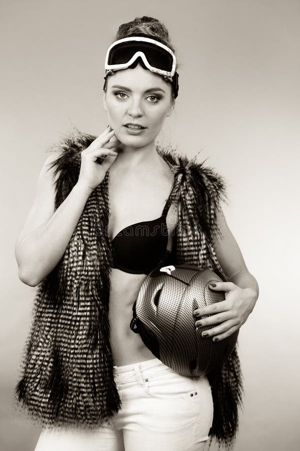 Woman Wearing Bra and Holding Ski Helmet Stock Image - Image of snow ... Woman Wearing Bra and Holding Ski Helmet Stock Image - Image of snow ...