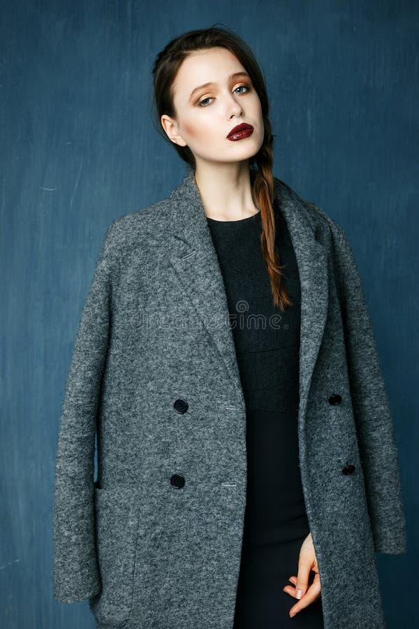 Woman wearing in coat stock image. Image of black, lifestyle - 57322787