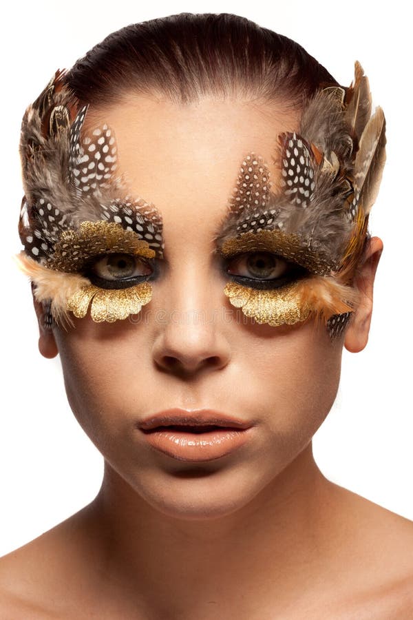 Woman Wearing Creative Feather Make-up Stock Photo - Image of isolated ...