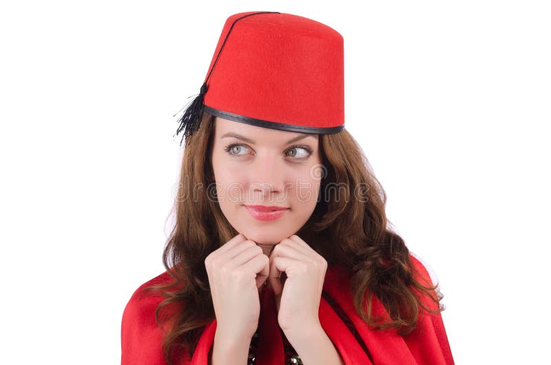 The Woman Wearing Fez Hat Isolated on White Stock Photo - Image of race ...