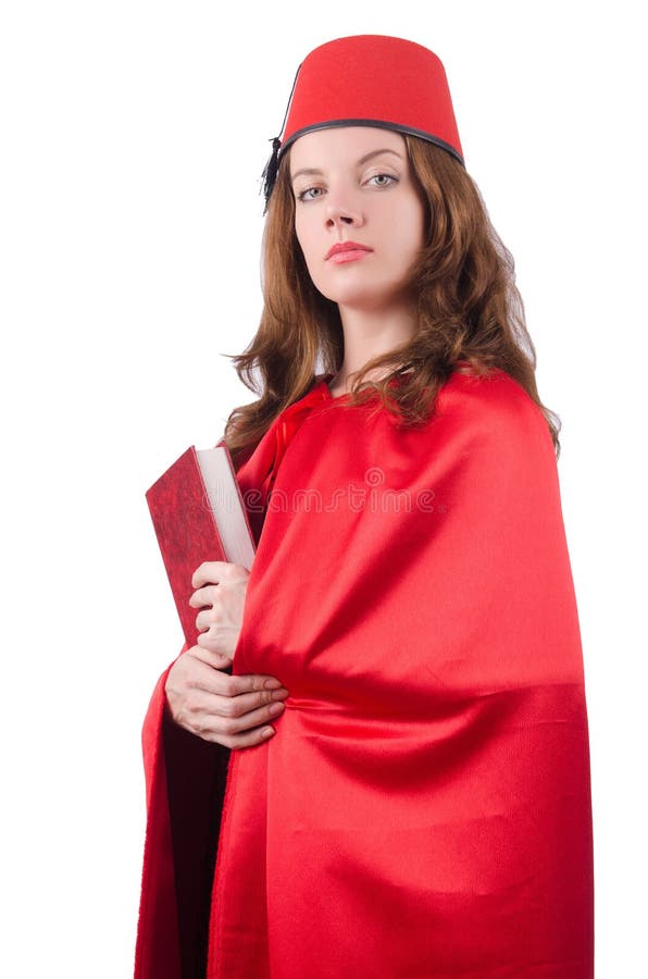 The Woman Wearing Fez Hat Isolated on White Stock Image - Image of ...