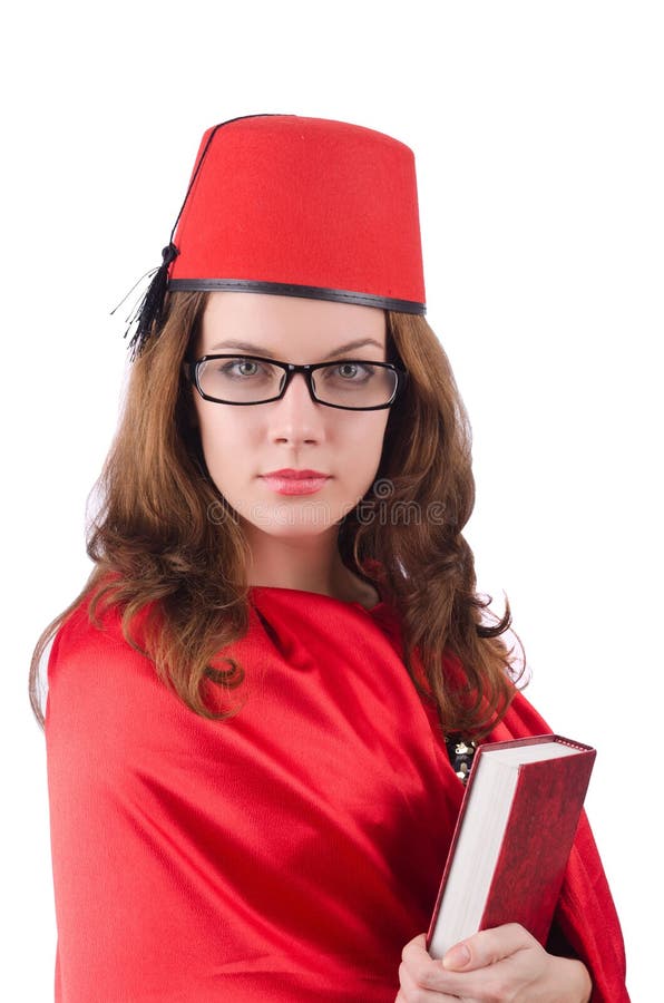 The Woman Wearing Fez Hat Isolated on White Stock Image - Image of arab ...