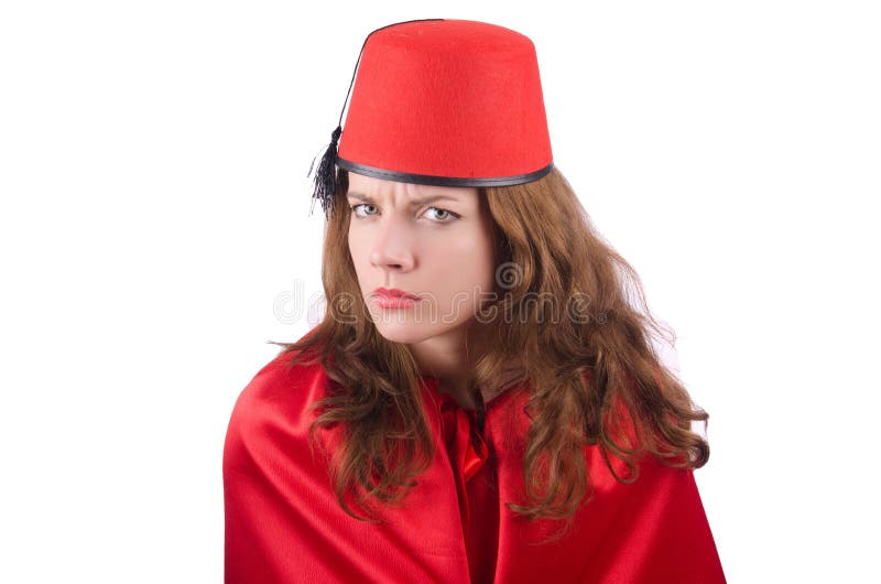 The Woman Wearing Fez Hat Isolated on White Stock Photo - Image of ...