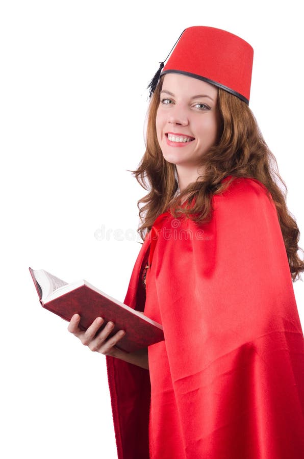 The Woman Wearing Fez Hat on White Stock Image - Image of kuran ...