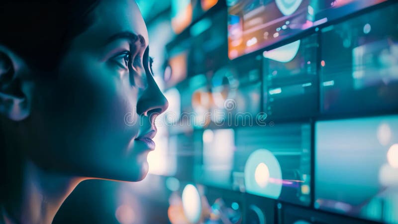 A Woman Wearing Glasses Focused on a Computer Screen, Interpretation of ...